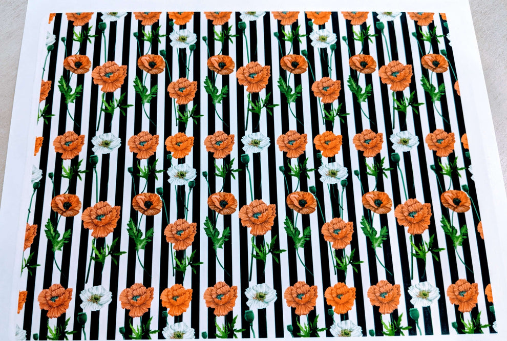 Red Poppy Flowers Pattern Striped- Icing - ISA016 – Sugar Art