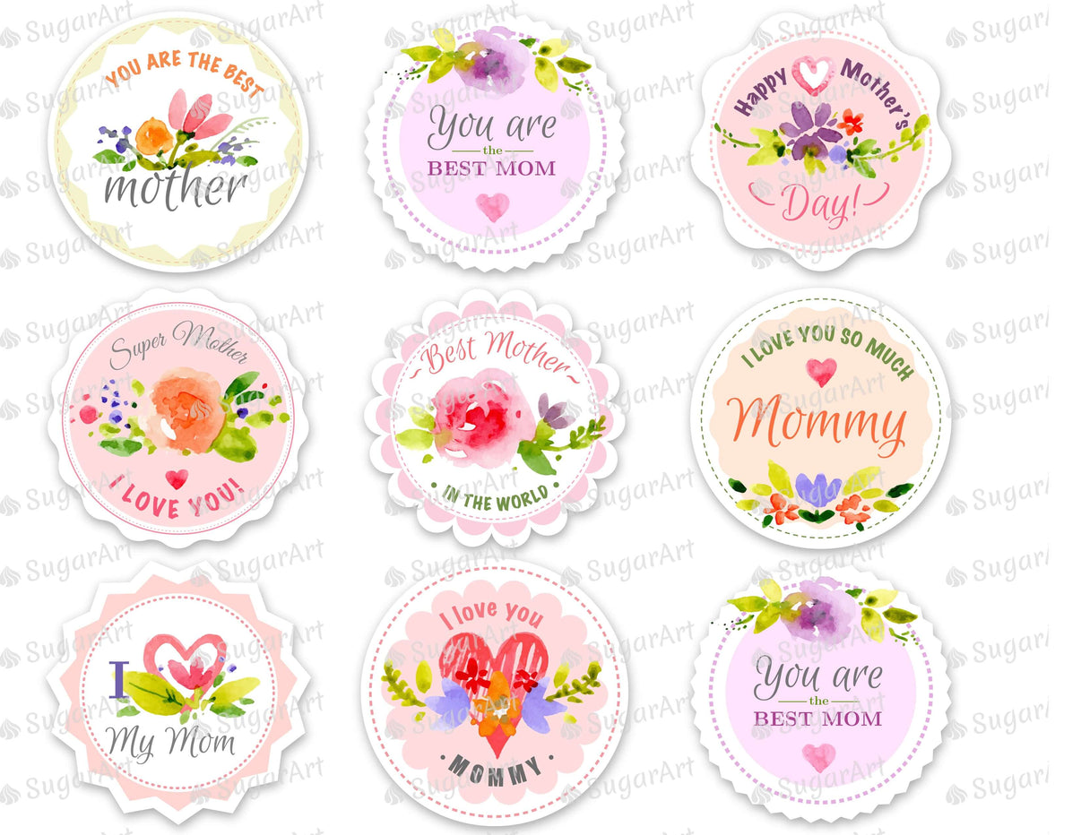 Happy Mother's Day - 9 circles 3" - Icing - ISA253 – Sugar Art